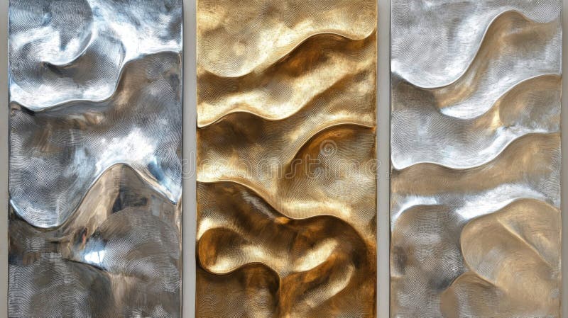 Metallic Triptych Wall Art with Wave Pattern Stock Illustration ...