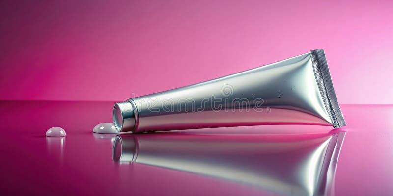 Metallic Tube of Cream Spilled on Pink Surface. Generative AI Stock ...