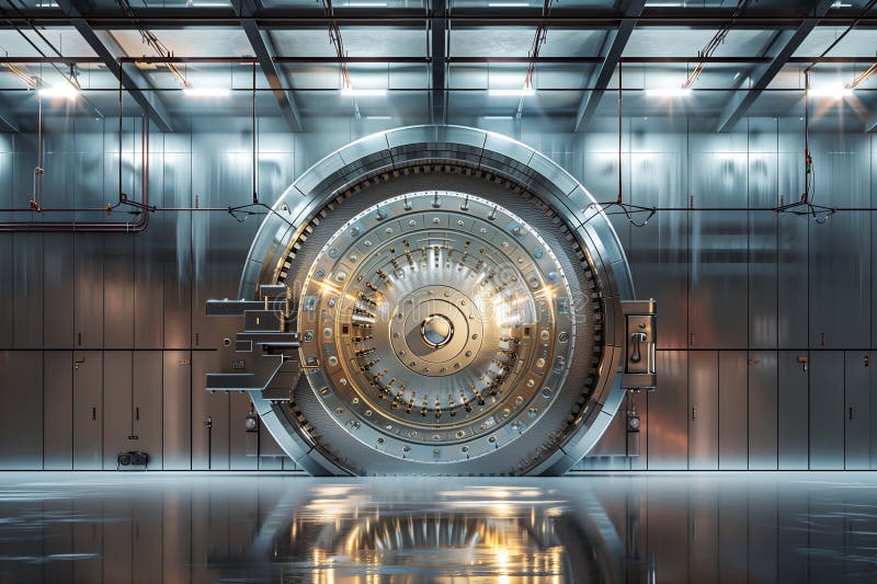 Metallic Vault Door in Bank Stock Illustration - Illustration of ...