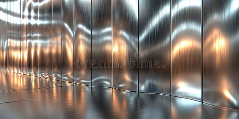 Metallic Wall Paneling Reflecting Warm Light in a Contemporary Interior ...