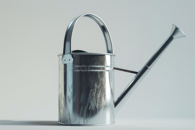 A Metallic Watering Can with a Long Handle, Suitable for Gardening and ...