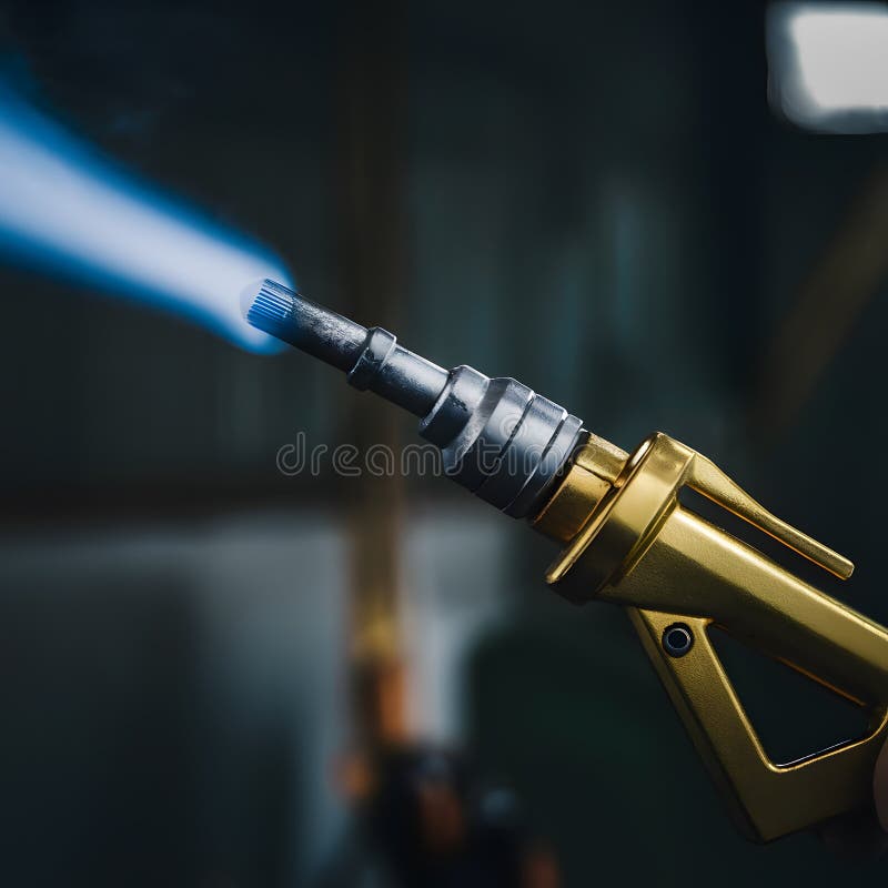 Metallic Welding Torch with Blue Flame, Golden Handle, Sharp Nozzle ...