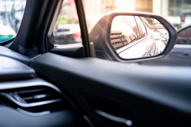 Metallic Wing Mirror of Modern Car Stock Image - Image of interior ...