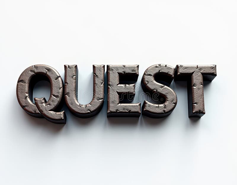 Metallic Word QUEST with a Shiny, Textured Surface on a White ...