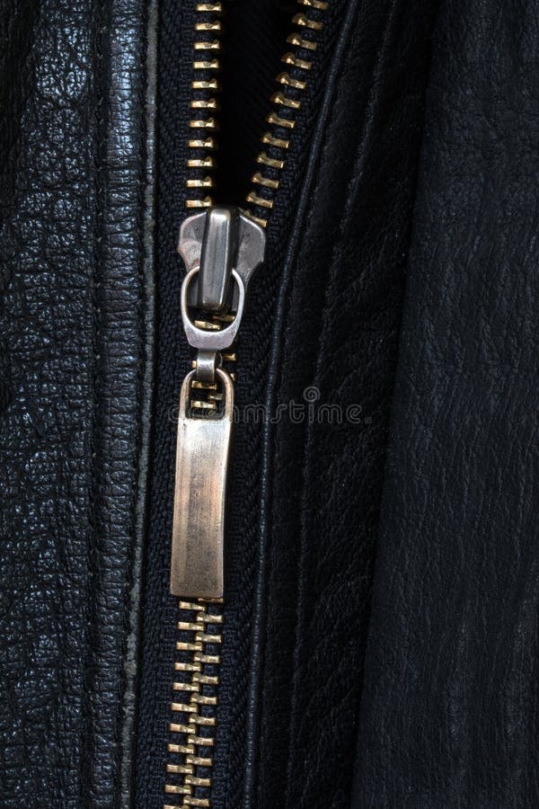 Metallic Zipper in Black Leather Stock Image - Image of metallic, metal ...