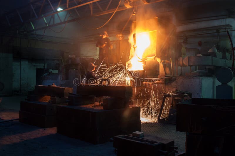Metallurgical Plant, Hot Metal Casting. Stock Image - Image of fiery ...