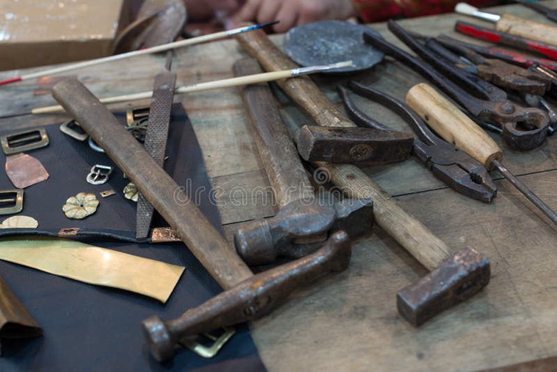 Metalsmith Tools on a Table Stock Image - Image of nail, hand: 107524131