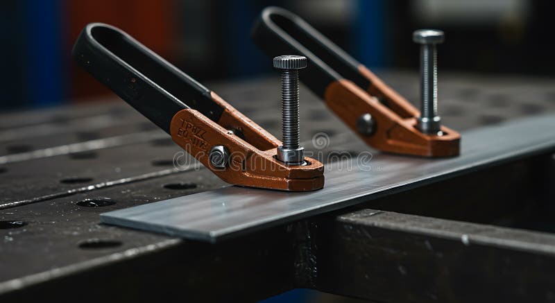 Metalwork T Clamps Securing Flat Bar on a Metal Work Bench Stock ...