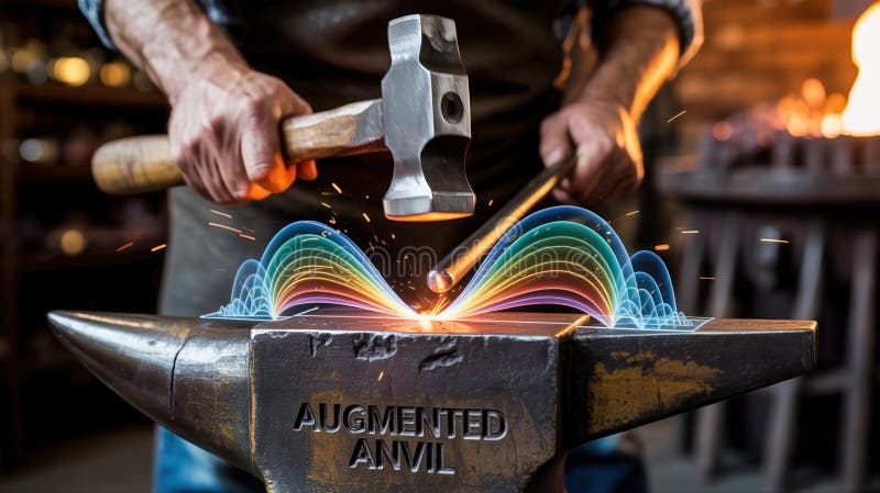 Blacksmith Striking Hot Metal on Augmented Reality Anvil with ...