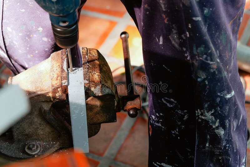 Metalworker Working on a Drilling Machine Stock Photo - Image of ...