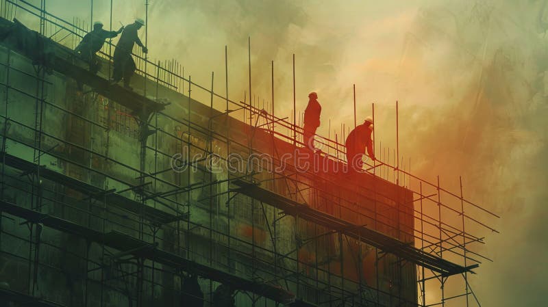 Metalworkers Performing Dangerous Tasks in the Evening Stock ...