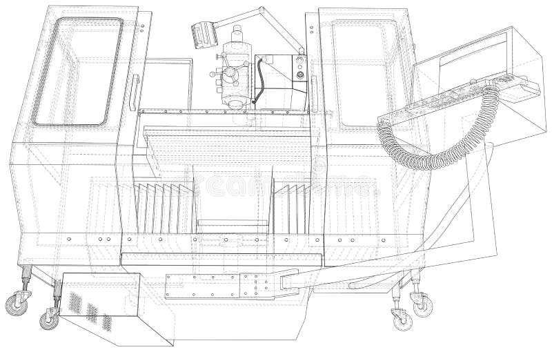 Metalworking CNC Milling Machine Isolated. 3D Rendering. Wire-frame ...