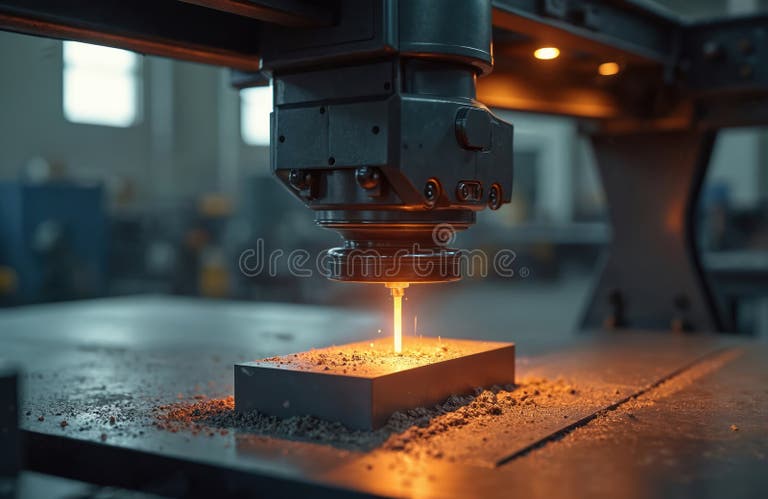 Metalworking Machine Operates with Laser Cutting Tool in Workshop ...