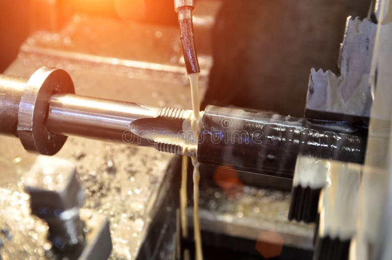 Metalworking Machine at Work. Lubricating and Cooling Fluid Stock Image ...