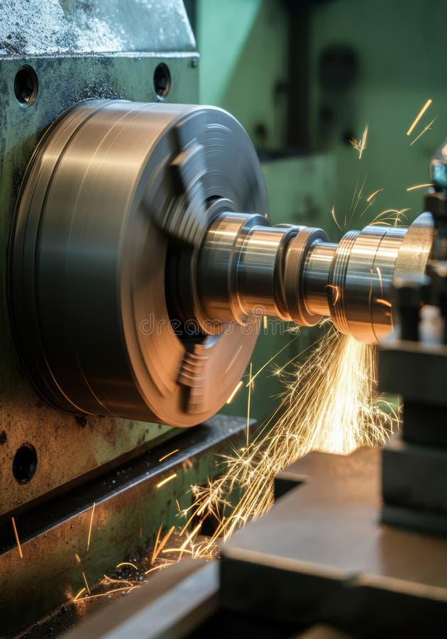Metalworking Process with a Lathe Creating Sparks during Machining ...