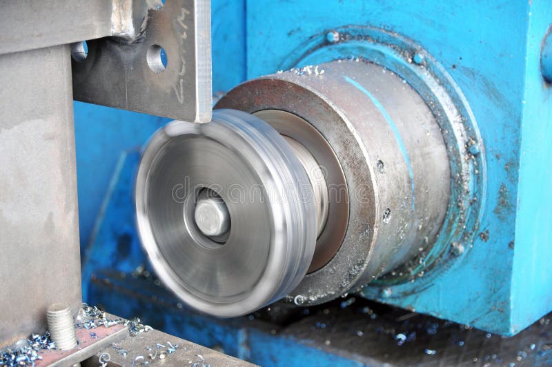 Metalworking Process on a Lathe. Frazing of Metal Structures Stock ...