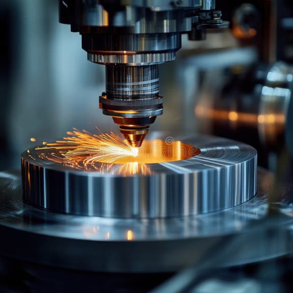 Metalworking Process with Precision Tooling and Spark Emission Stock Image - Image of ...