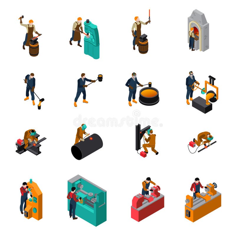 Metalworking Tools Machinery Isometric Icons Collection Stock Vector ...