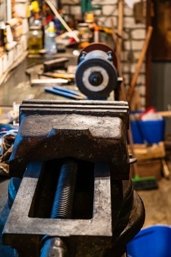 Metalworking Vise on the Table in Home Workshop Stock Image - Image of ...