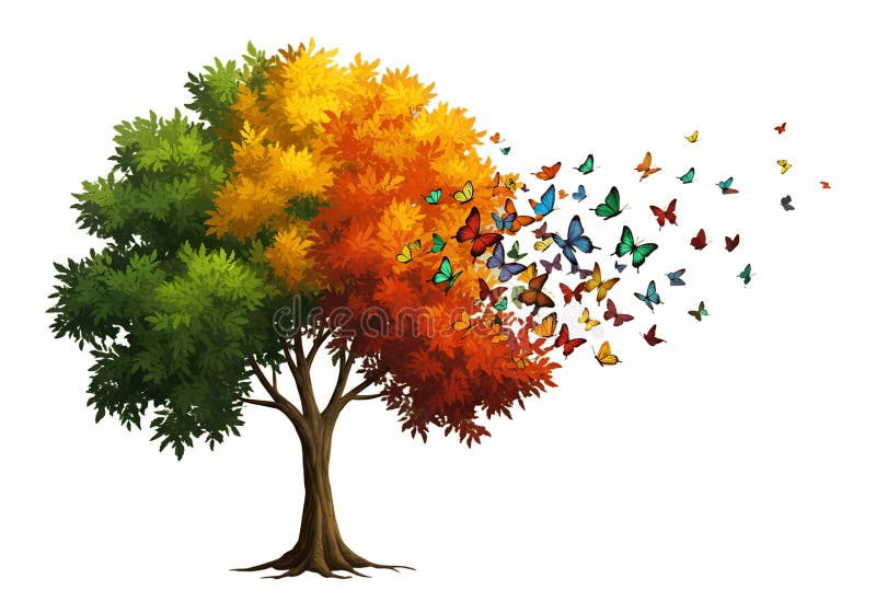 Metamorphosis Tree: Seasons of Change and Butterfly Release Stock ...