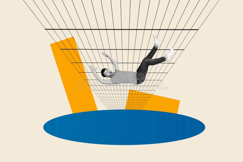 Collage Concept Picture of Young Zombie Hypnotised Man Falling Swim ...