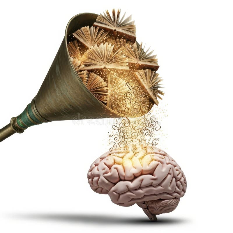 Conceptual Image of a Funnel Pouring Knowledge and Ideas into a Human ...