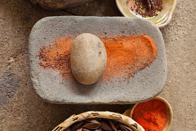 Metate. Mealing Stone with Orange Powder Stock Image - Image of pound ...