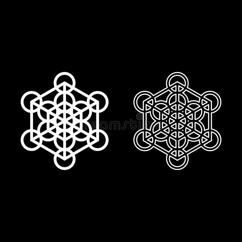 Metatron Cube Sacred Geometry Set Icon White Color Vector Illustration ...