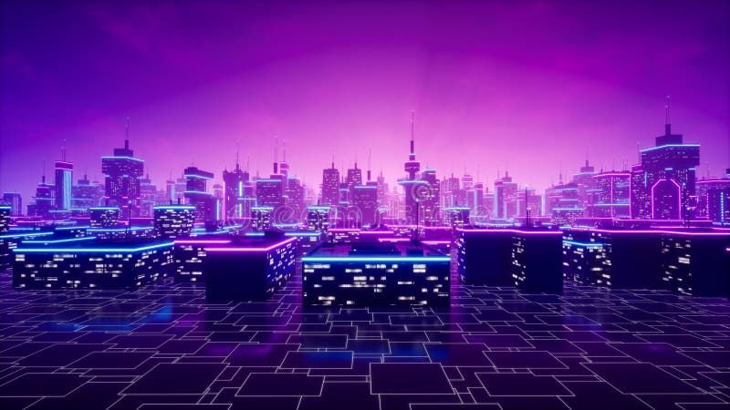 Metaverse City or Cyberpunk Concept, 3d Render Stock Illustration ...