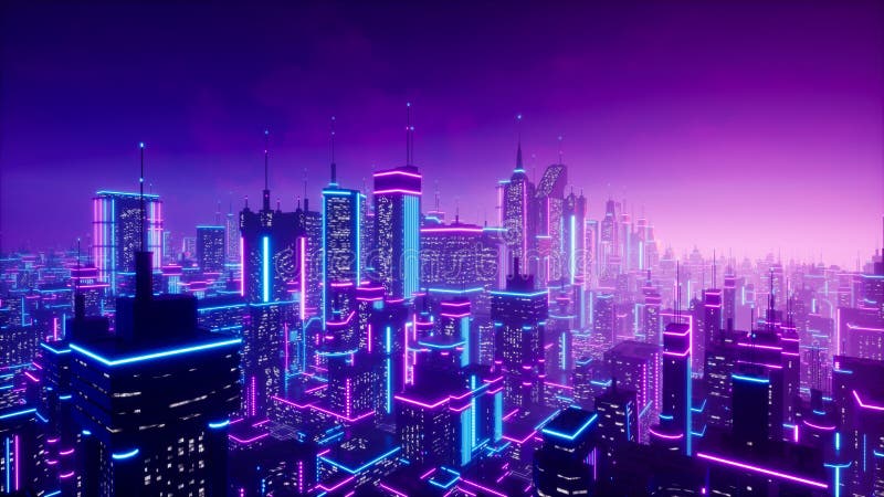 Metaverse City or Cyberpunk Concept, 3d Render Stock Illustration ...