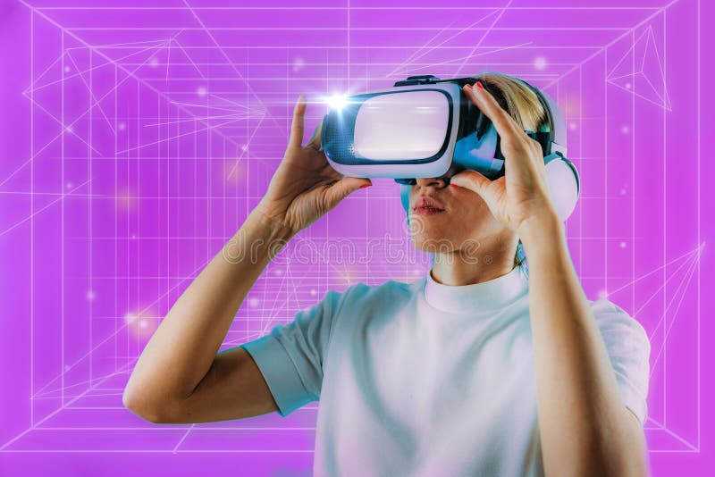 Metaverse Concept. Woman with VR or Virtual Reality Headset Stock Image ...