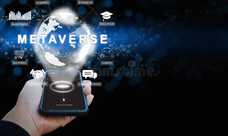 Metaverse on a Smartphone. a Hand Holding a Phone Activates Metaverse ...