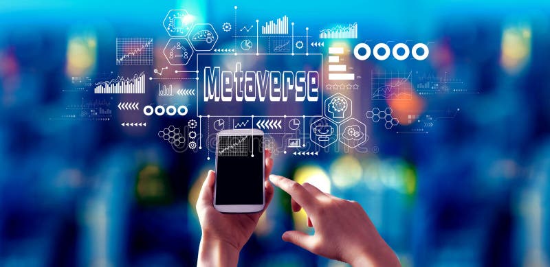 Metaverse Theme with Person Using a Smartphone at Night Stock ...