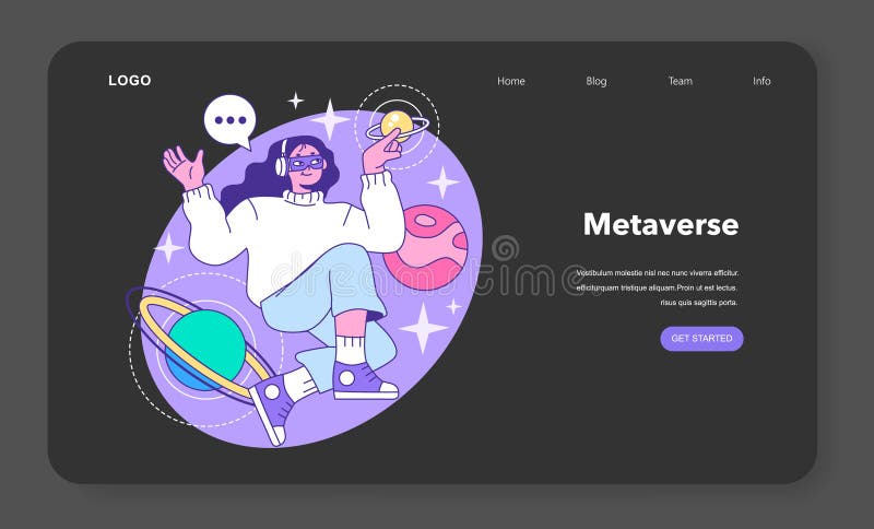 Metaverse Web Banner or Landing Page Night or Dark Mode. VR Futuristic Stock Vector ...