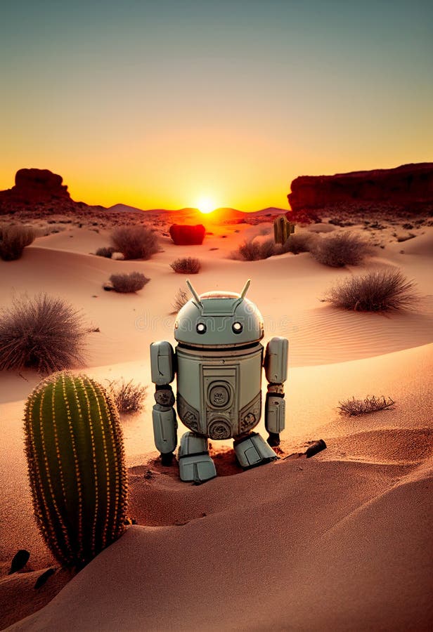 Metellic Robot in the Desert at Sunset. AI Generated Stock Illustration ...