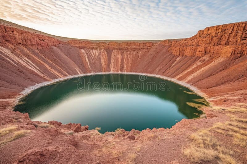 Meteor Crater Filled with a Serene Lake Stock Illustration ...