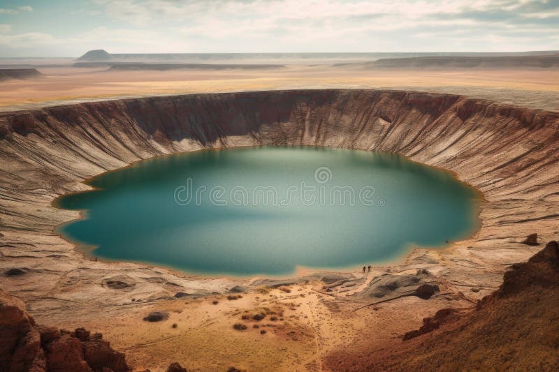 Meteor Crater Filled with Water, Forming a Lake Stock Illustration ...