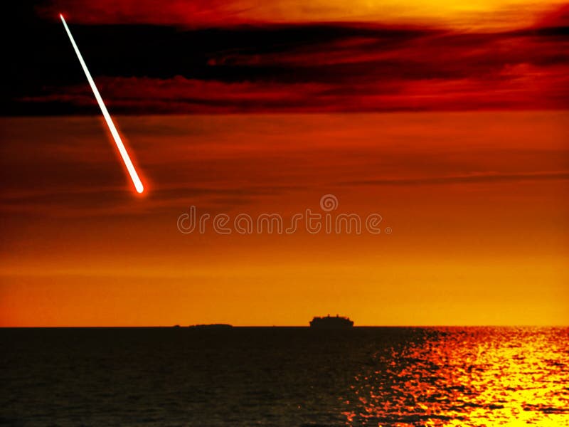 Meteor Fall from Space Dark Sea in Sunset Stock Photo - Image of ...