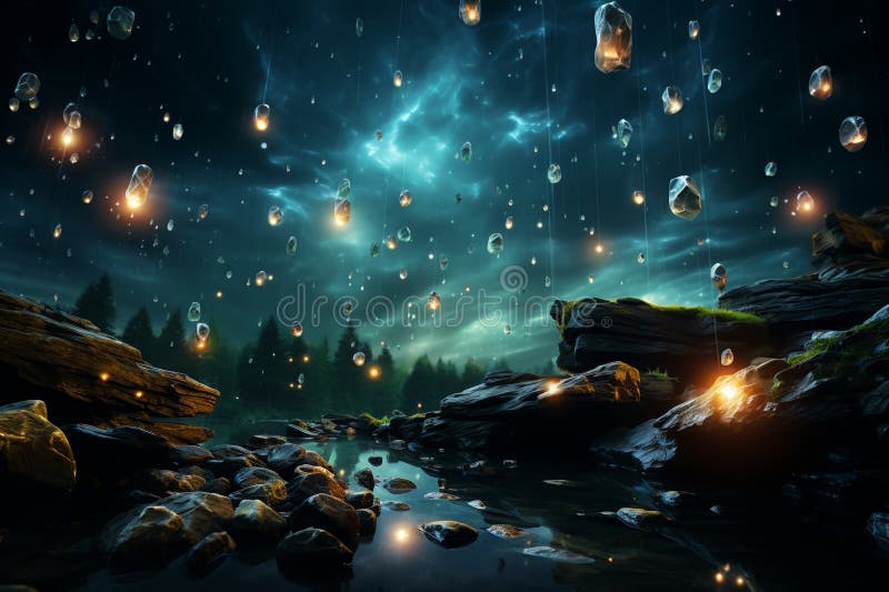 Meteor Falling on Earth in Night Sky, Meteor Shower Stock Illustration ...