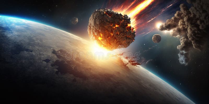 The Meteor is Impacting on Earth with AI Generated. Stock Illustration ...