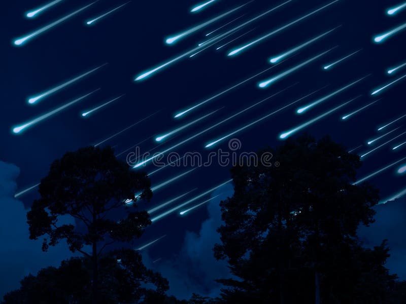 Meteor on the Night Sky Dark Cloud and Tree in Tropic Forest Stock ...
