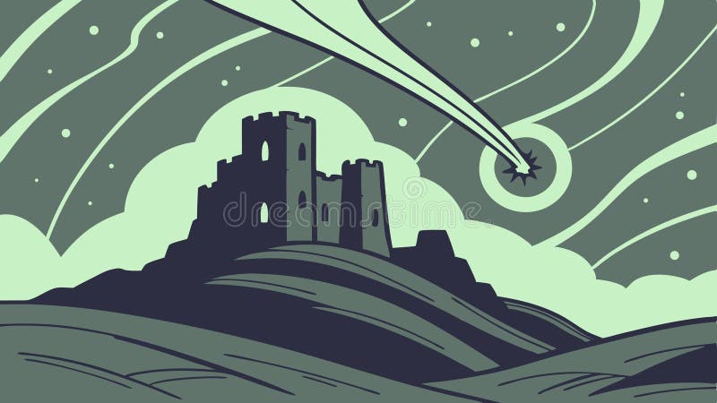 Meteor Over Castle Ruins, Cosmic Impact, Vector Design Generative AI ...