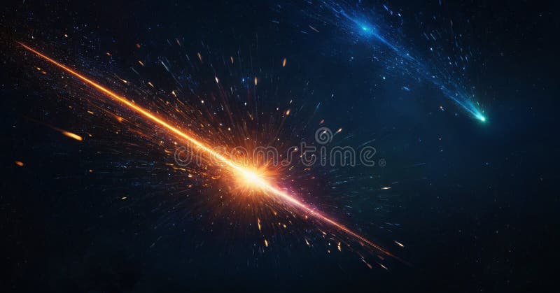 Meteor Rain with Falling Glowing Comets. Abstract Light Digital ...