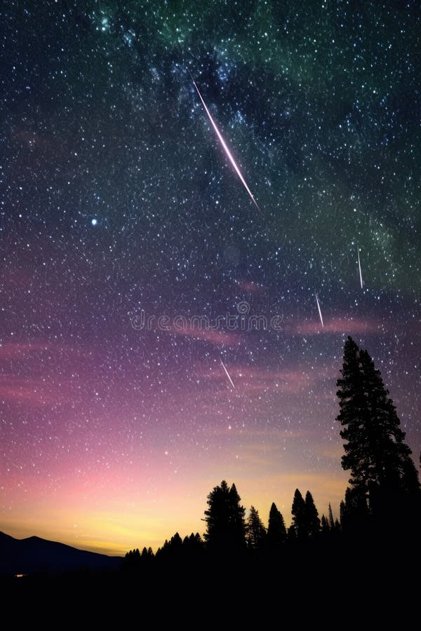 Meteor Shower Streaking Across the Night Sky Stock Image - Image of ...