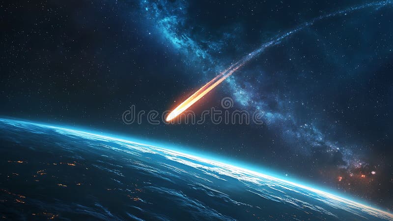 Meteor Streaking Across the Night Sky, View from Space Stock ...