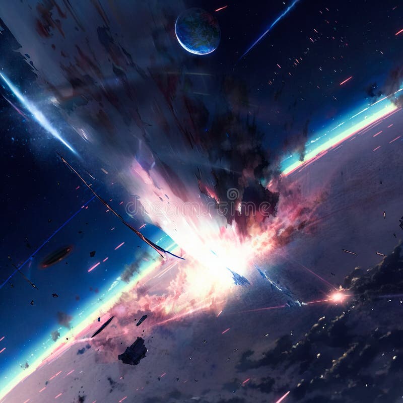 Meteor Strike. Explosion in Space Stock Illustration - Illustration of ...