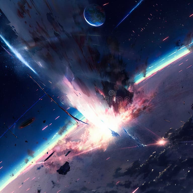 Meteor Strike. Explosion in Space Stock Illustration - Illustration of ...