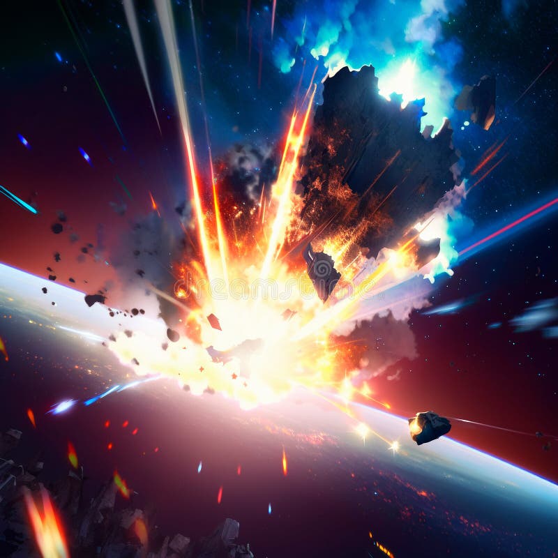 Meteor Strike. Explosion in Space Stock Illustration - Illustration of ...