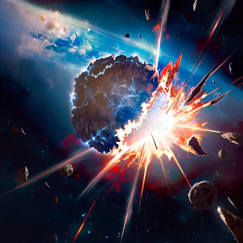 Meteor Strike. Explosion in Space Stock Illustration - Illustration of ...