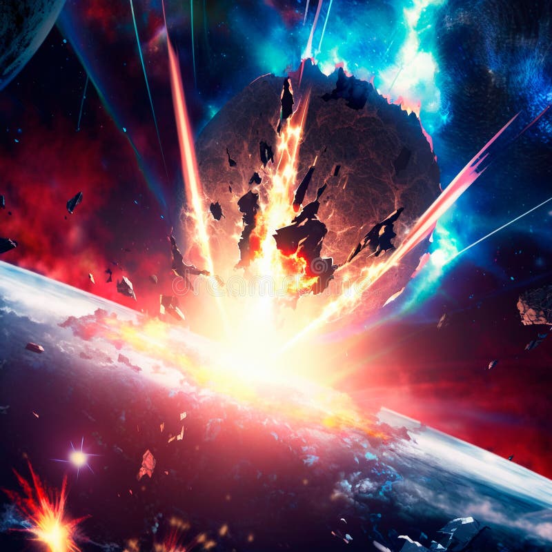 Meteor Strike. Explosion in Space Stock Illustration - Illustration of ...